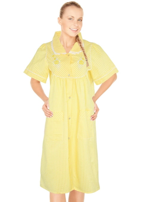 Avidlove Women Snap Front Dusters Housecoat Cotton Long Nightgown Short ...