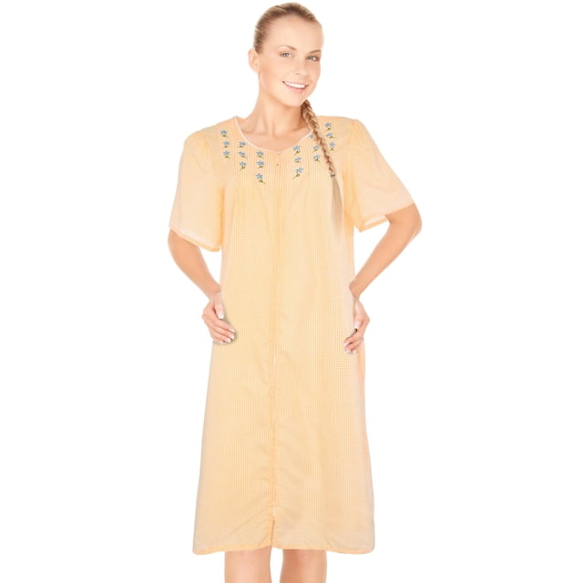 JEFFRICO Women's Cotton Zip Front Duster Housecoat with Pockets, Short ...