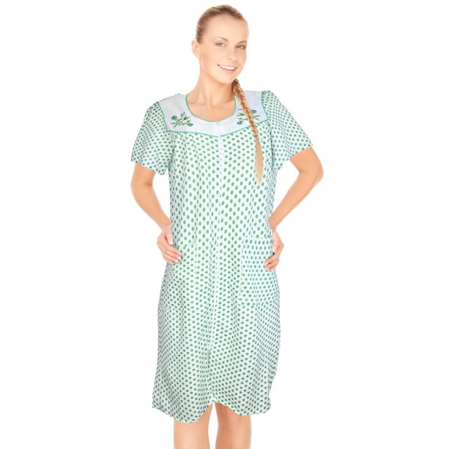 JEFFRICO Women's Zipper Front Housecoat Lounger, Short Sleeve Nightgown ...