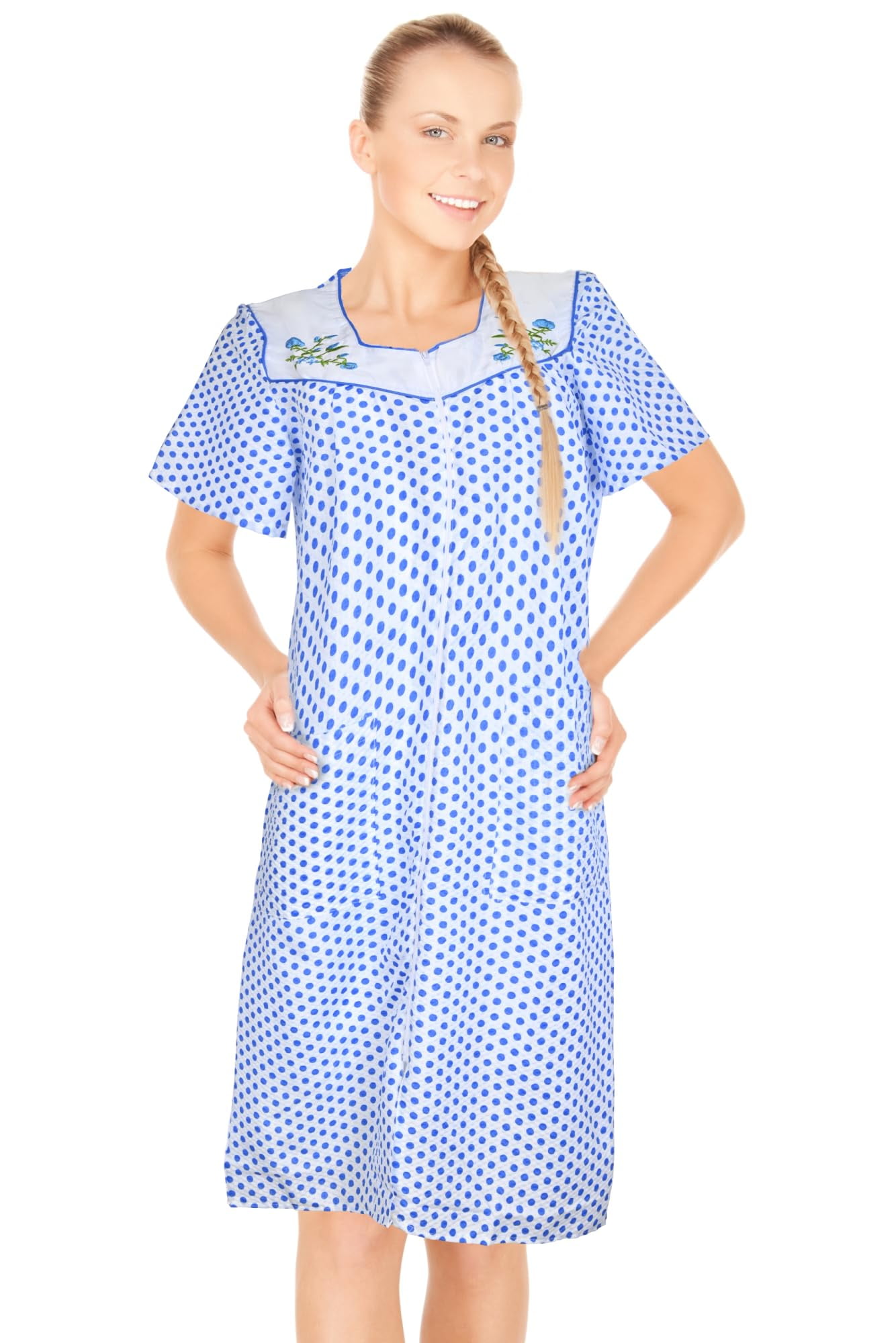 JEFFRICO Women's Cotton Zipper Front Duster Housecoat with Pockets ...