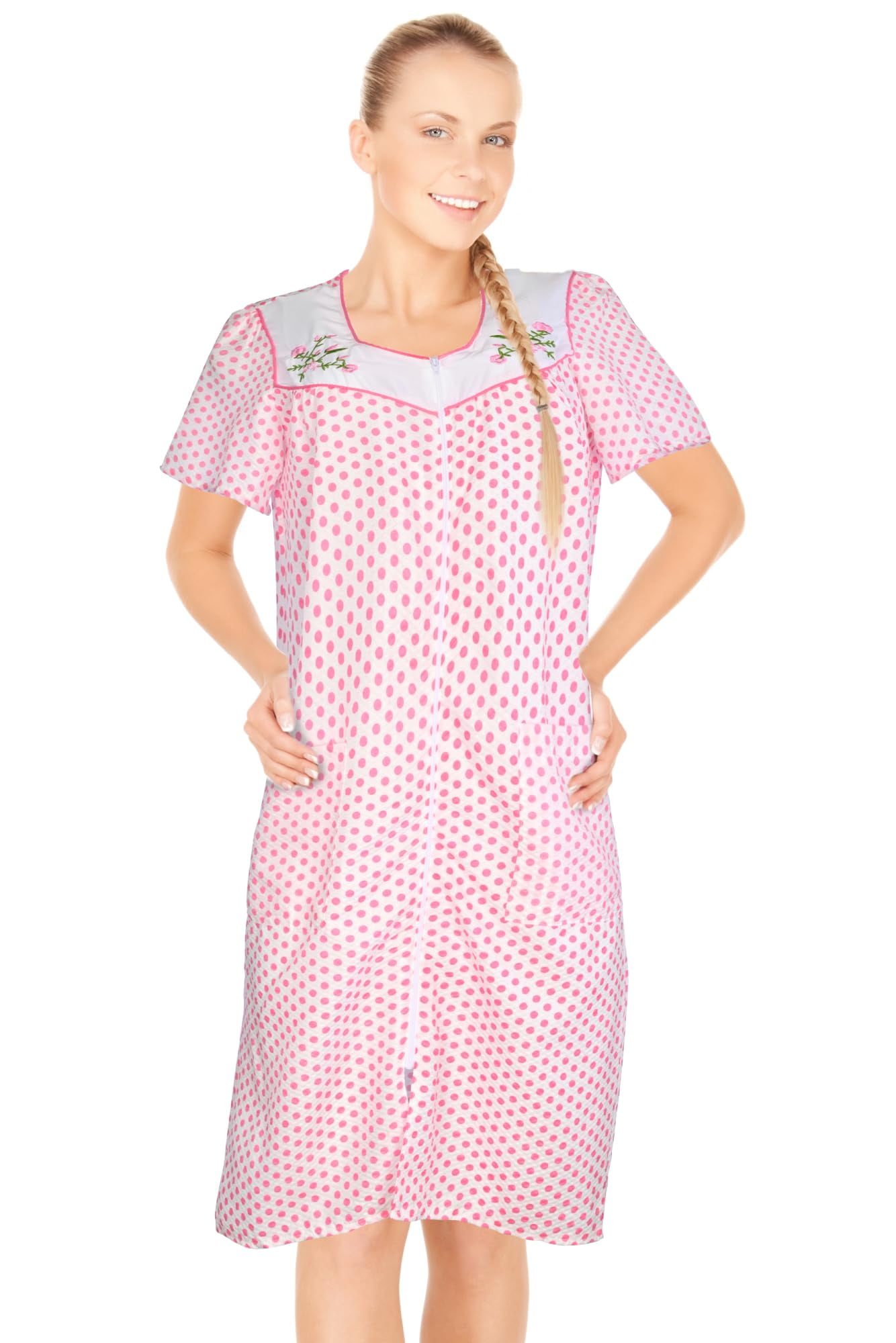Jeffrico Cotton House Dresses for Women, Short Sleeves, Zipper Front ...