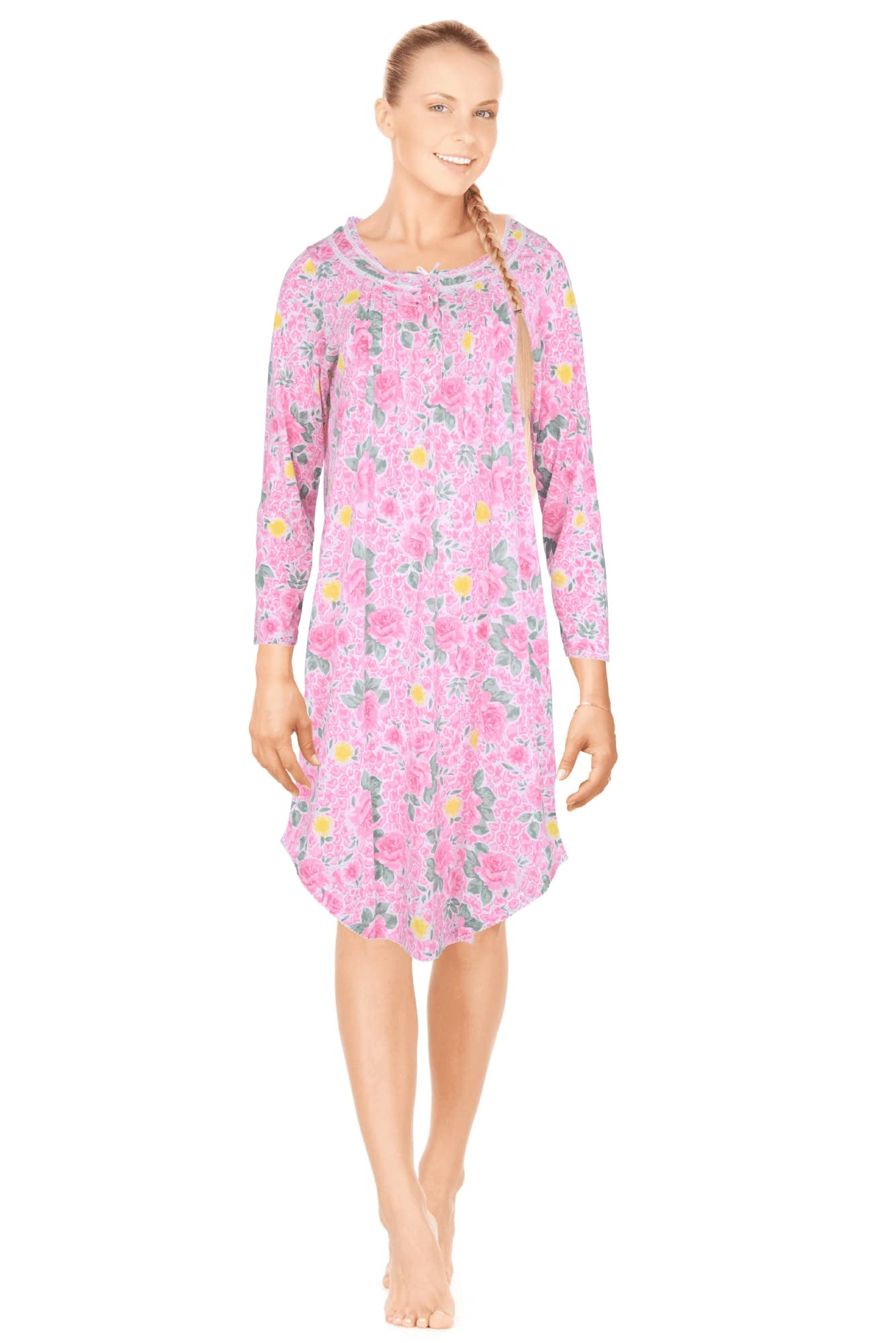 JEFFRICO Womens Long Sleeve Cotton Blend Nightgowns Pintucked Sleepwear ...