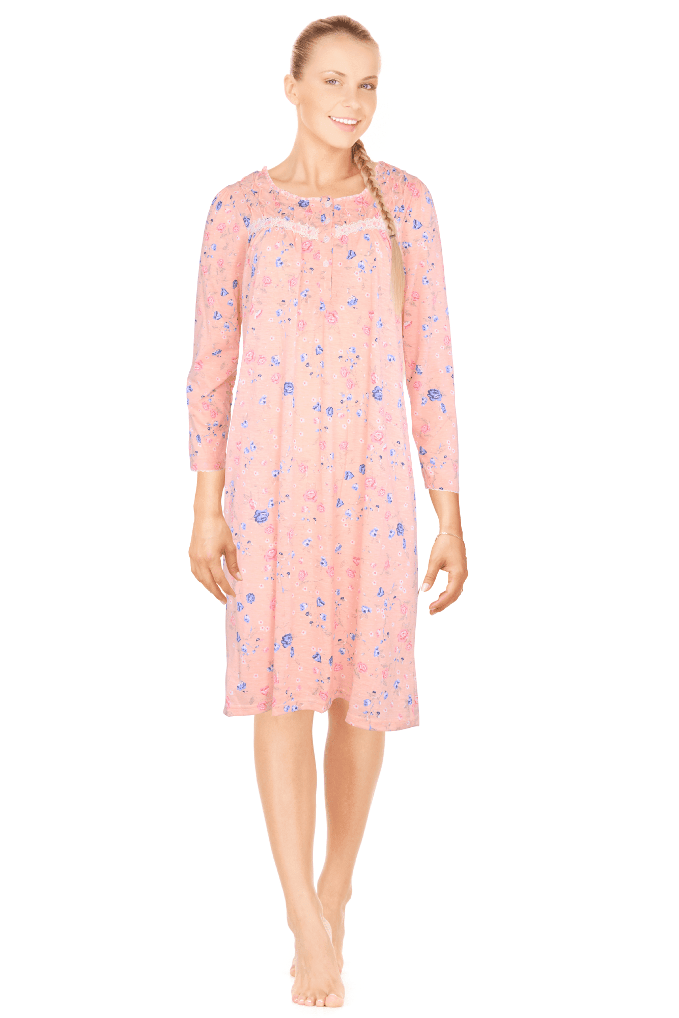 JEFFRICO Women's Cotton Blend Long Sleeve Loungewear Nightgowns with ...