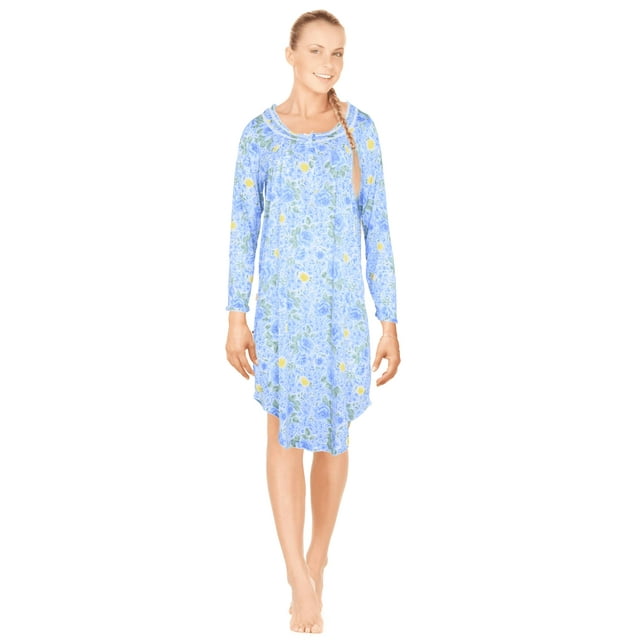 JEFFRICO Womens Long Sleeve Cotton Blend Nightgowns Pintucked Sleepwear ...