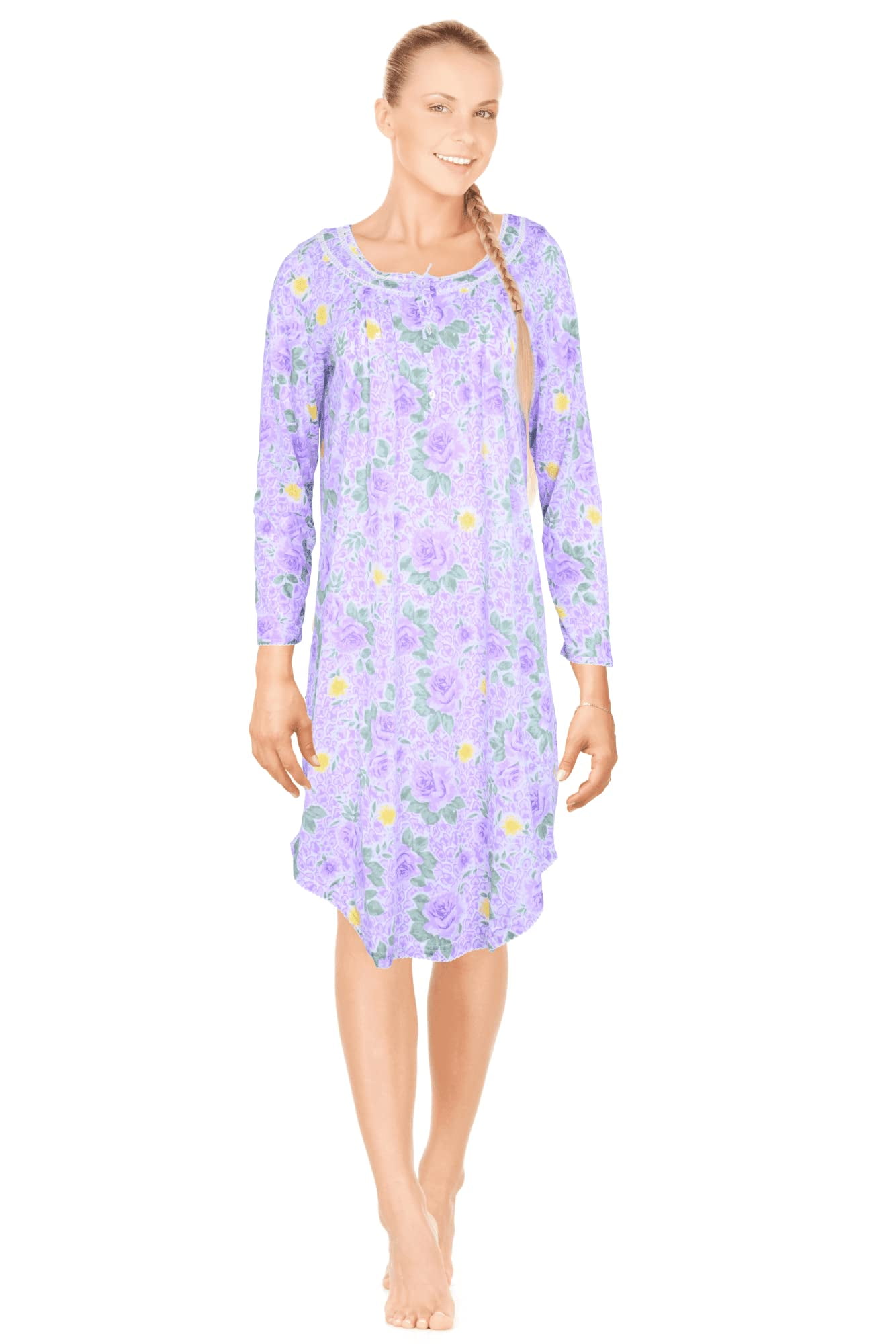 JEFFRICO Womens Long Sleeve Cotton Blend Nightgowns Sleepwear Soft ...