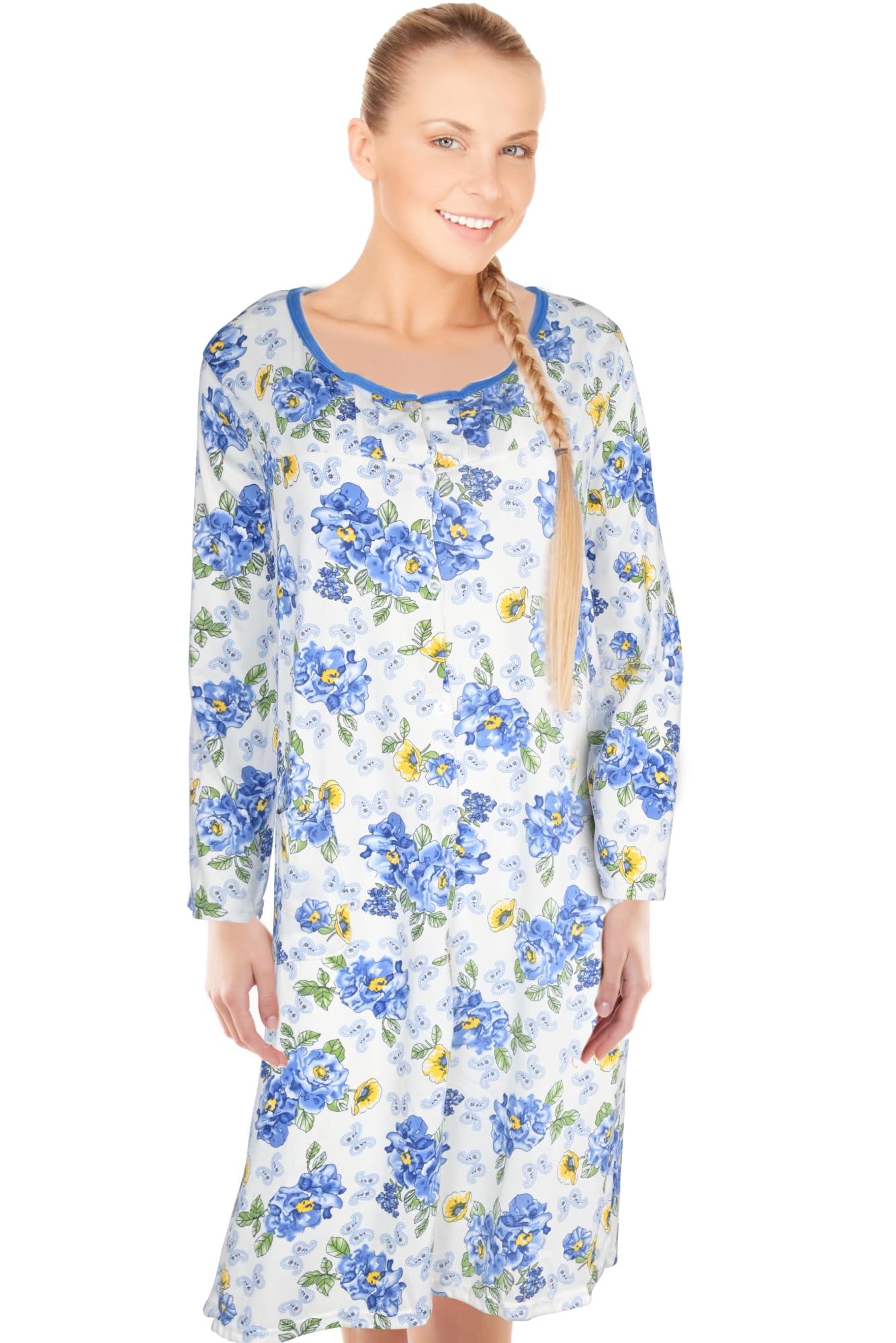 JEFFRICO Warm Women's Long Sleeve Nightgowns with Front Side Pocket ...