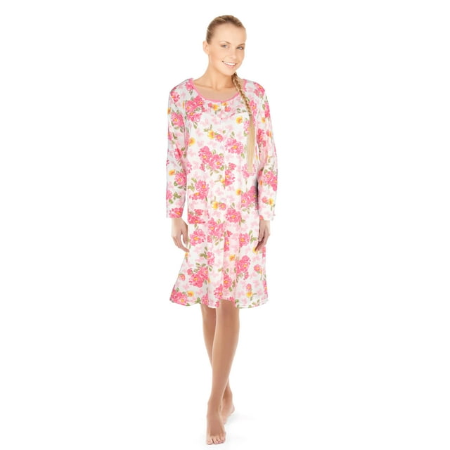 JEFFRICO Womens Long Sleeve Nightgowns Front Side Pocket Sleepwear Soft ...