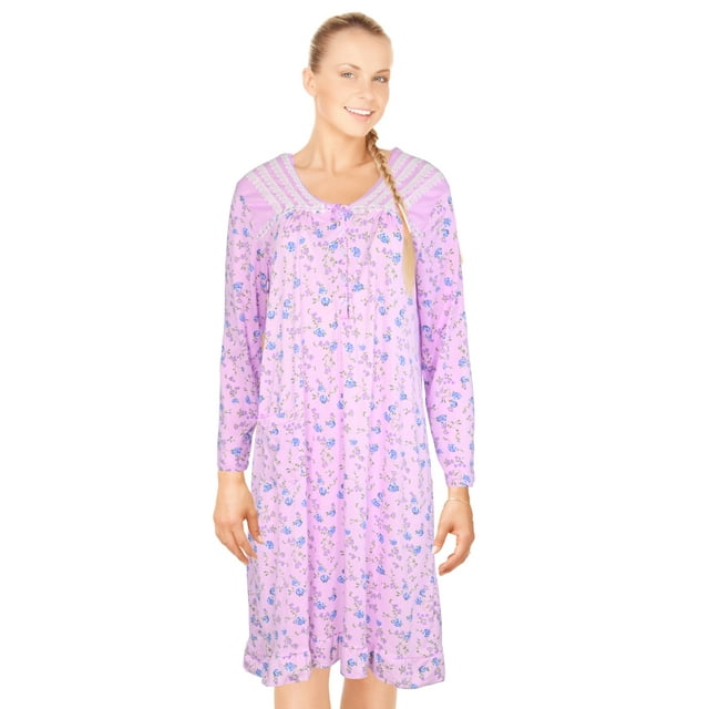 JEFFRICO Women's Soft Long Sleeve Nightgowns, Comfortable Pajama Dress ...