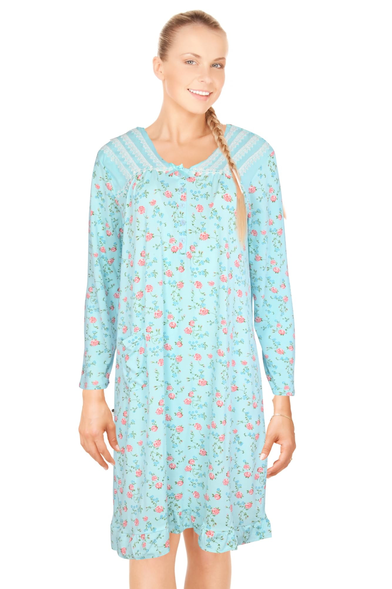 JEFFRICO Womens Long Sleeve Nightgowns Sleepwear Soft Pajama Dress ...