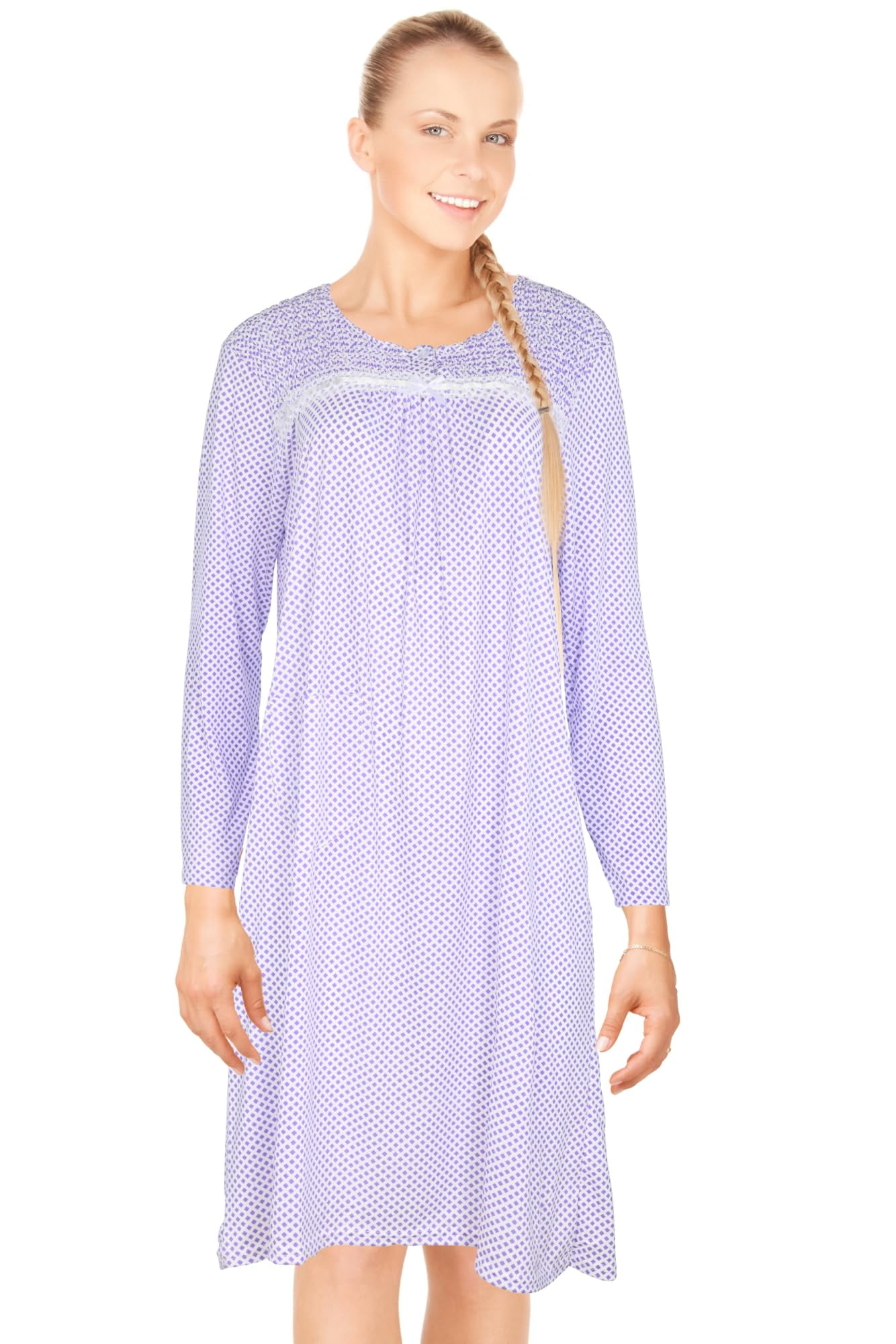 JEFFRICO Womens Long Sleeve Nightgowns Sleepwear Soft Pajama Dress ...