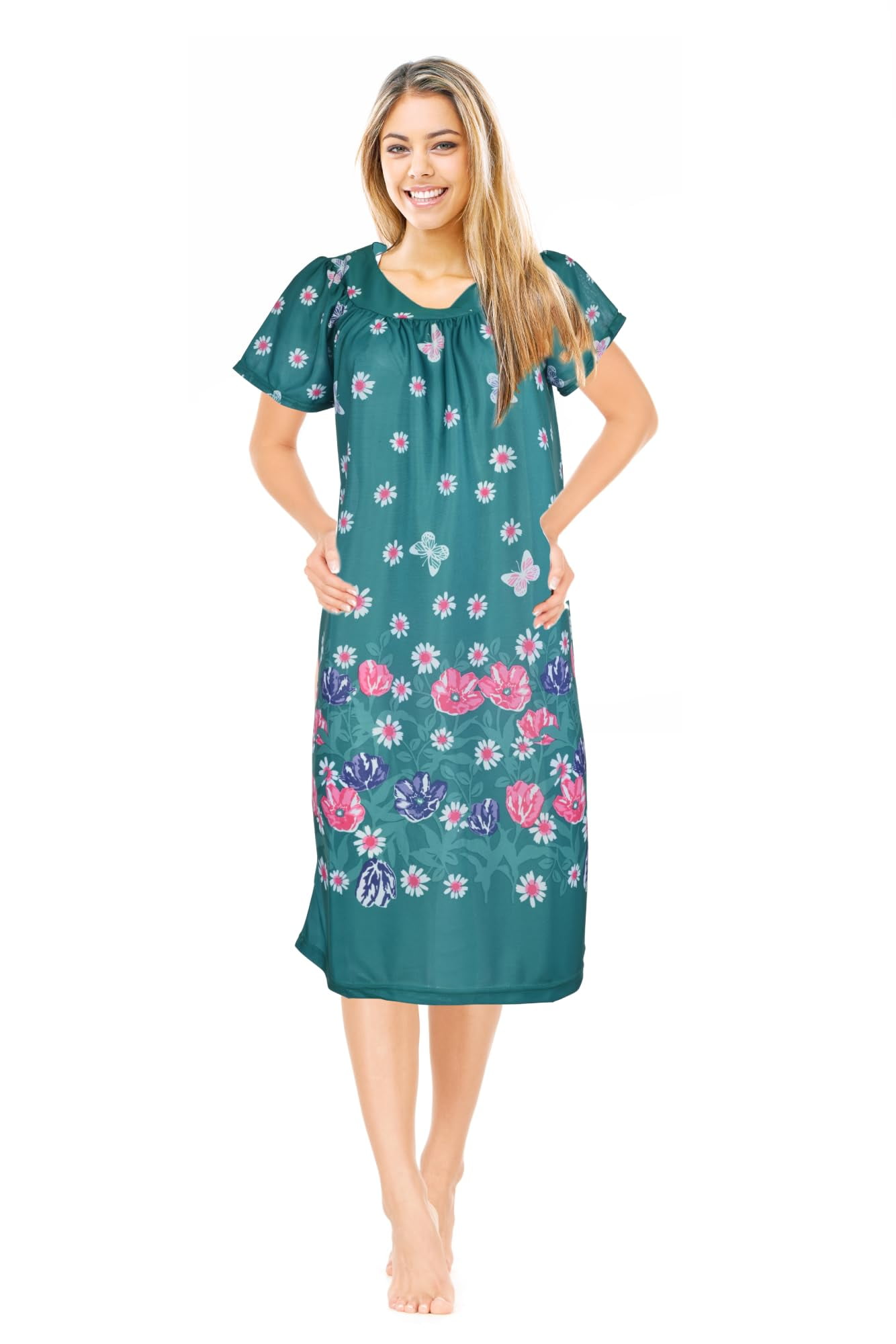 JEFFRICO Womens Knee-Length Nightshirts, Silky Soft Muumuu Lounger ...