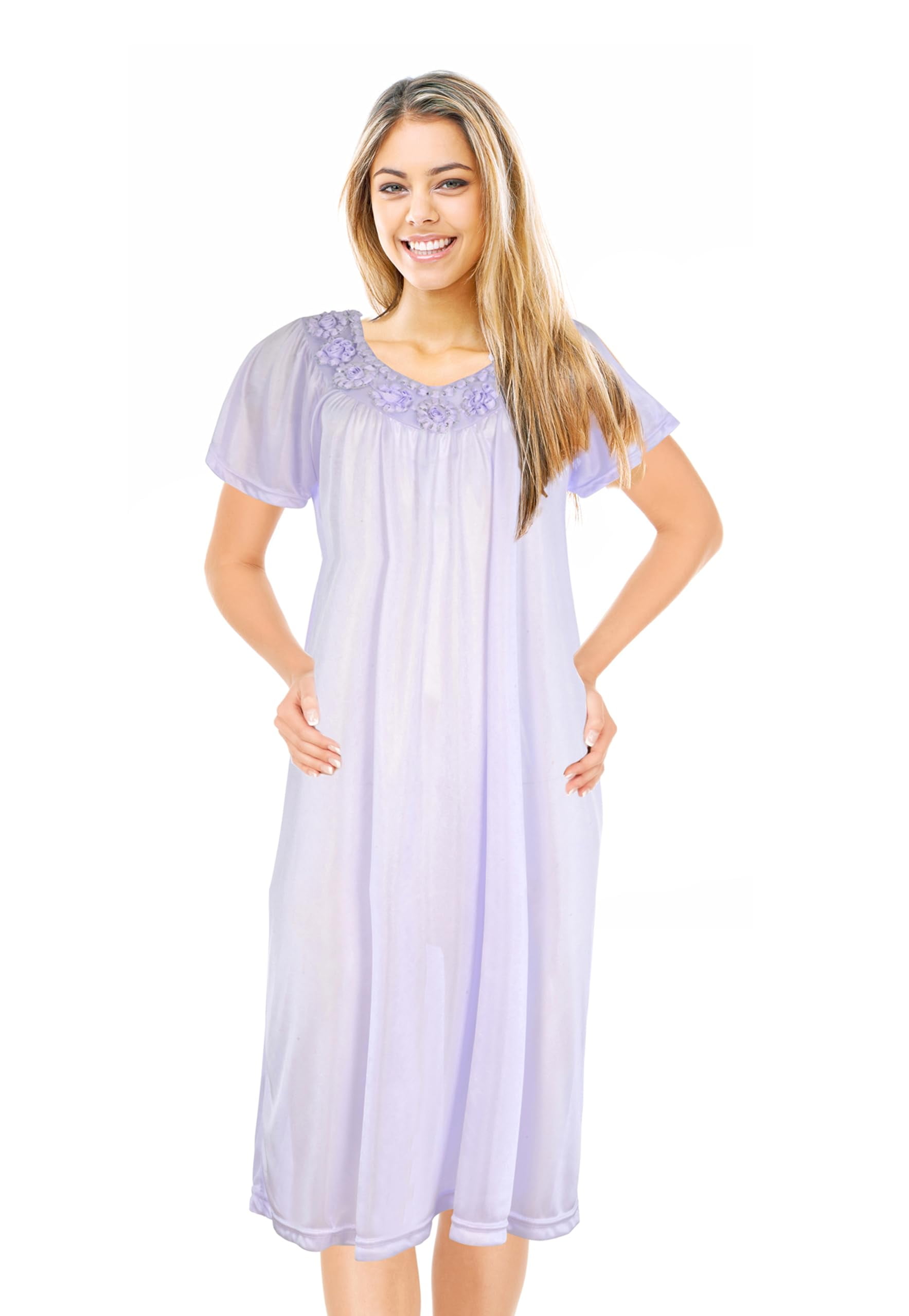 JEFFRICO Womens Nightgowns Sleepwear Soft Pajama Dress Short Sleeve ...