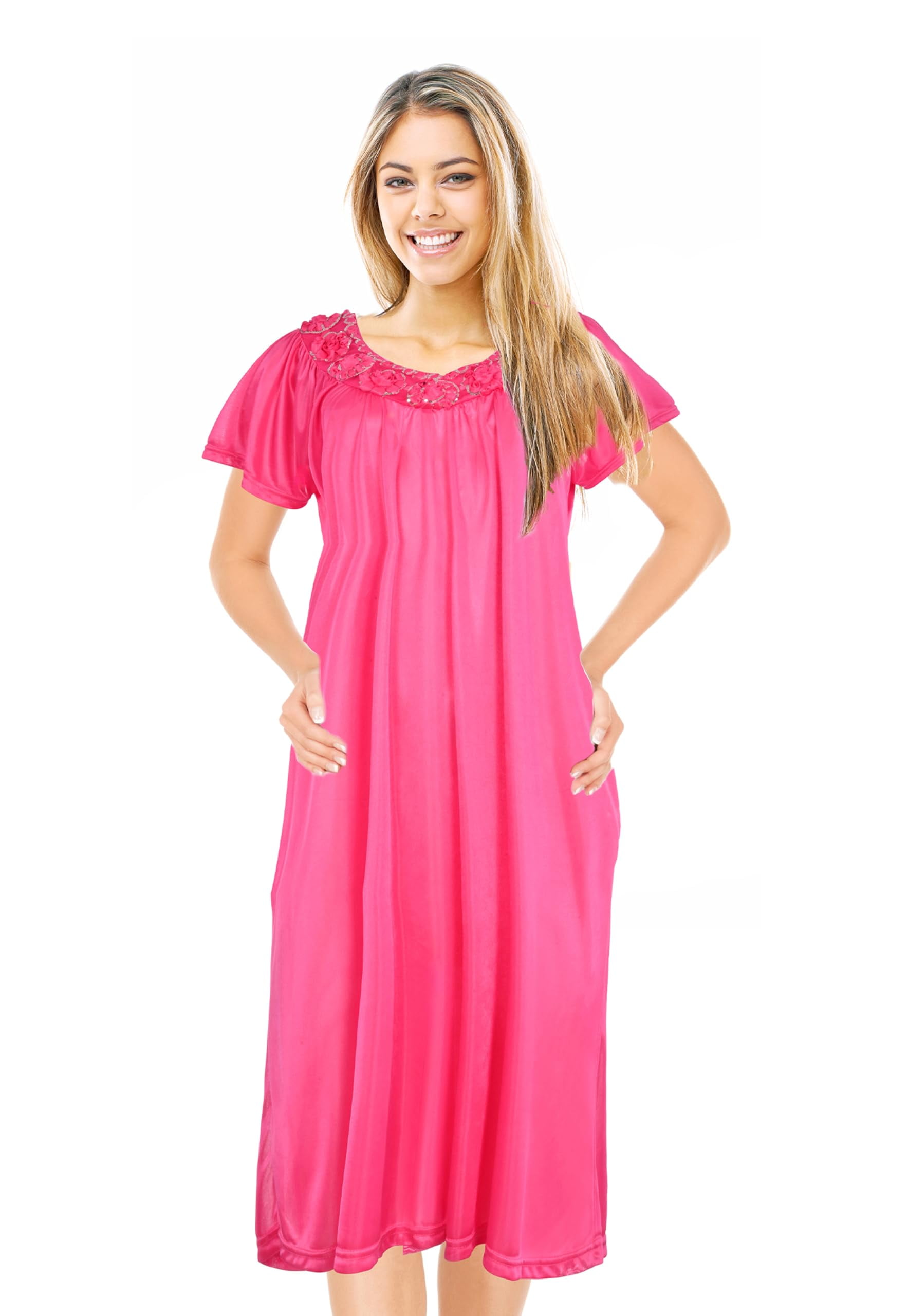 JEFFRICO Womens Nightgowns Sleepwear Soft Pajama Dress Short Sleeve ...