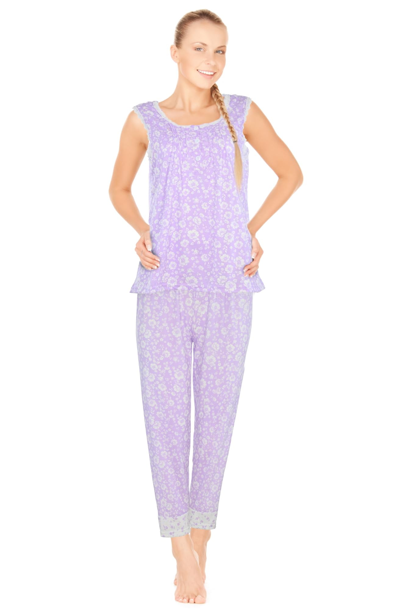 JEFFRICO Womens Pajamas For Women 2 Piece Set Sleeveless Top & Ankle ...