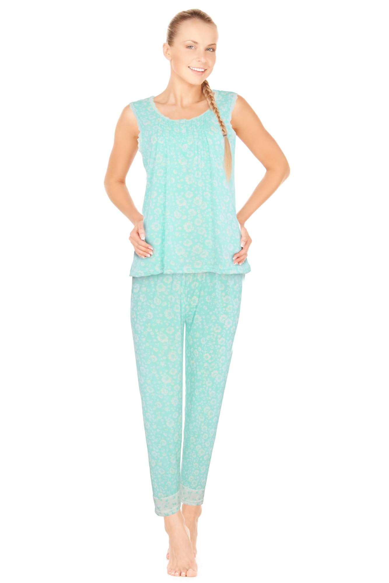 JEFFRICO Womens Pajamas For Women 2 Piece Set Sleeveless Top & Ankle ...