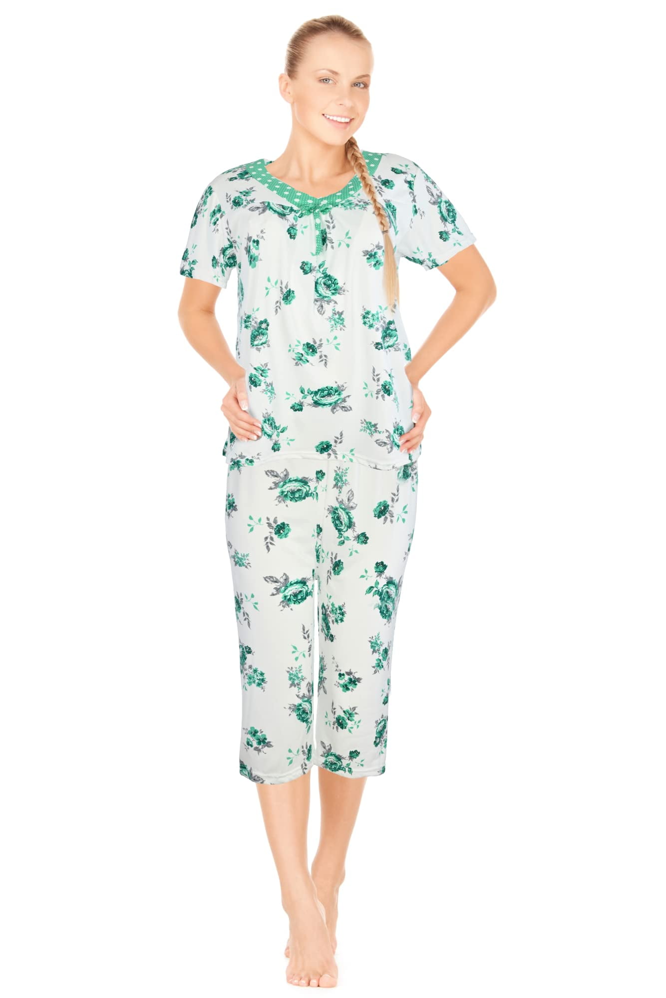 JEFFRICO Women's Soft Capri Pajama Set, Plus Size Sleepwear with Short ...