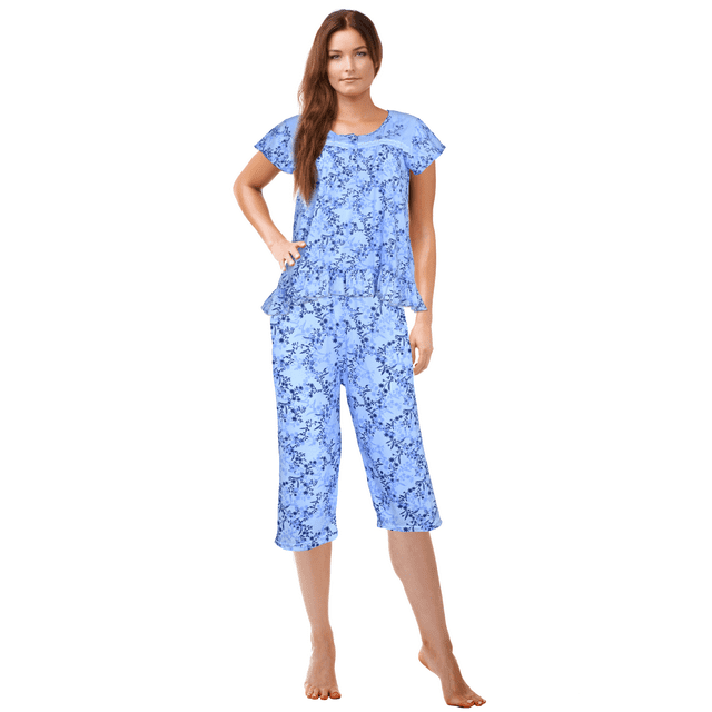 JEFFRICO Women's Soft Capri Pajama Set, Plus Size Sleepwear with Short ...