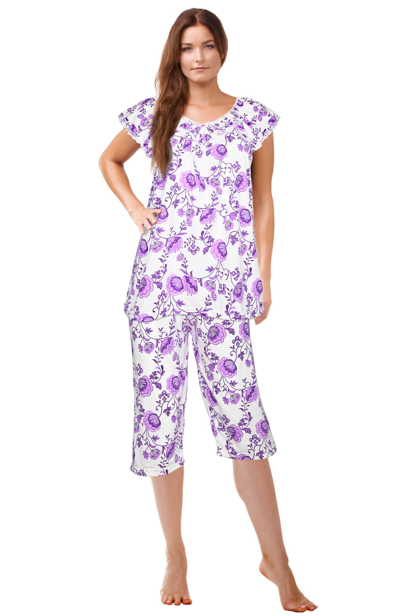 JEFFRICO Pajamas For Women Capri Set Sleepwear Soft Pajamas Short ...