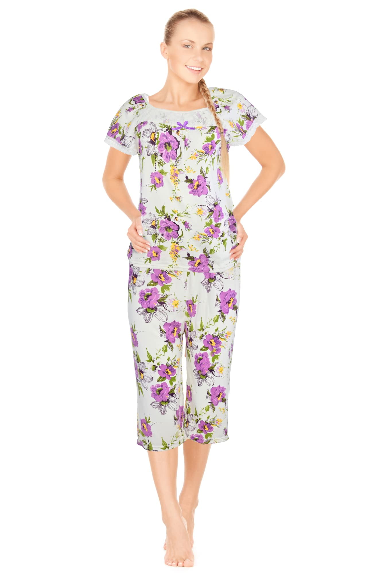 JEFFRICO Womens Pajamas For Women Capri Set Sleepwear Soft Pajamas Plus ...