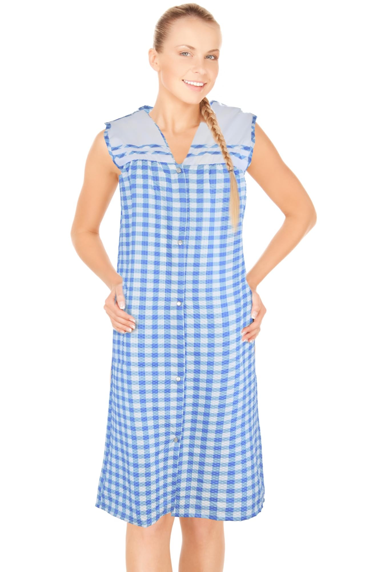 Jeffrico Womens Snap Front Housecoat, Sleeveless Cotton Blend Duster ...