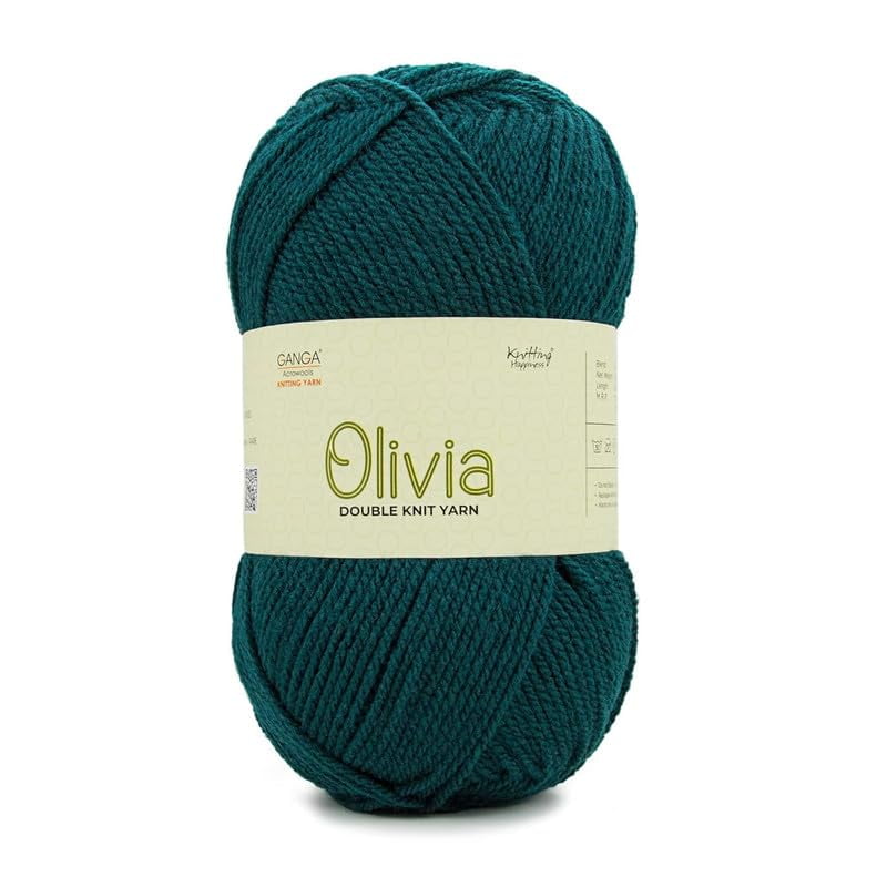JEFFY Ganga Olivia Double Knit Yarn Green Teal Colour Wool Ball Hand ...