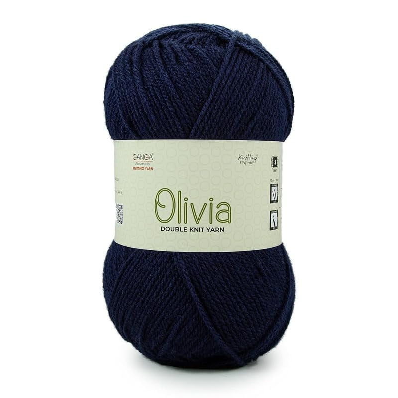 JEFFY Ganga Olivia Double Knit Yarn Navy Blue Colour Wool Ball Hand ...
