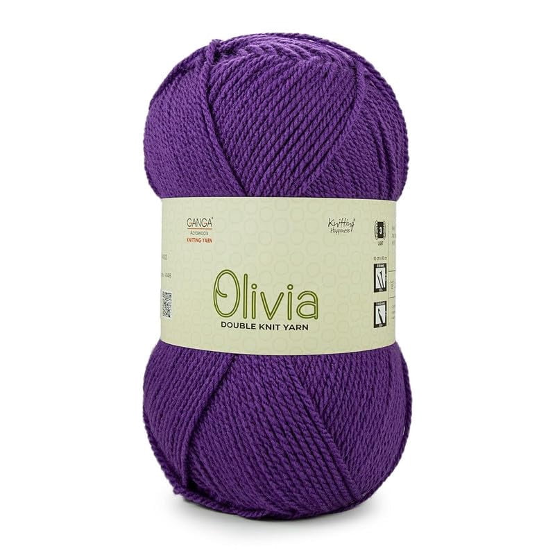 JEFFY Ganga Olivia Double Knit Yarn Purple Colour Wool Ball Hand ...