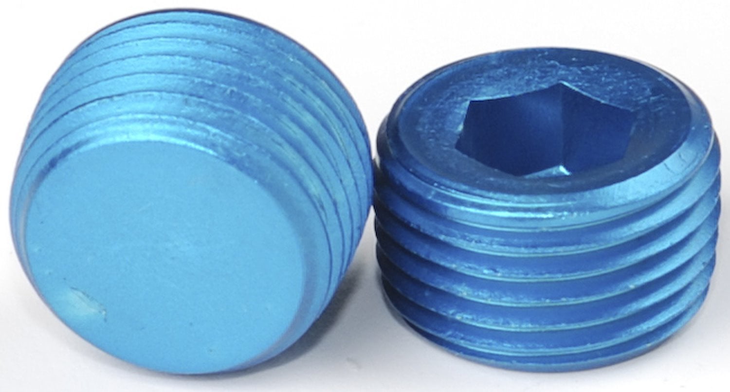 JEGS 100403 Aluminum Pipe Plugs 3/8 NPT Internal Hex Blue 2/pkg ...