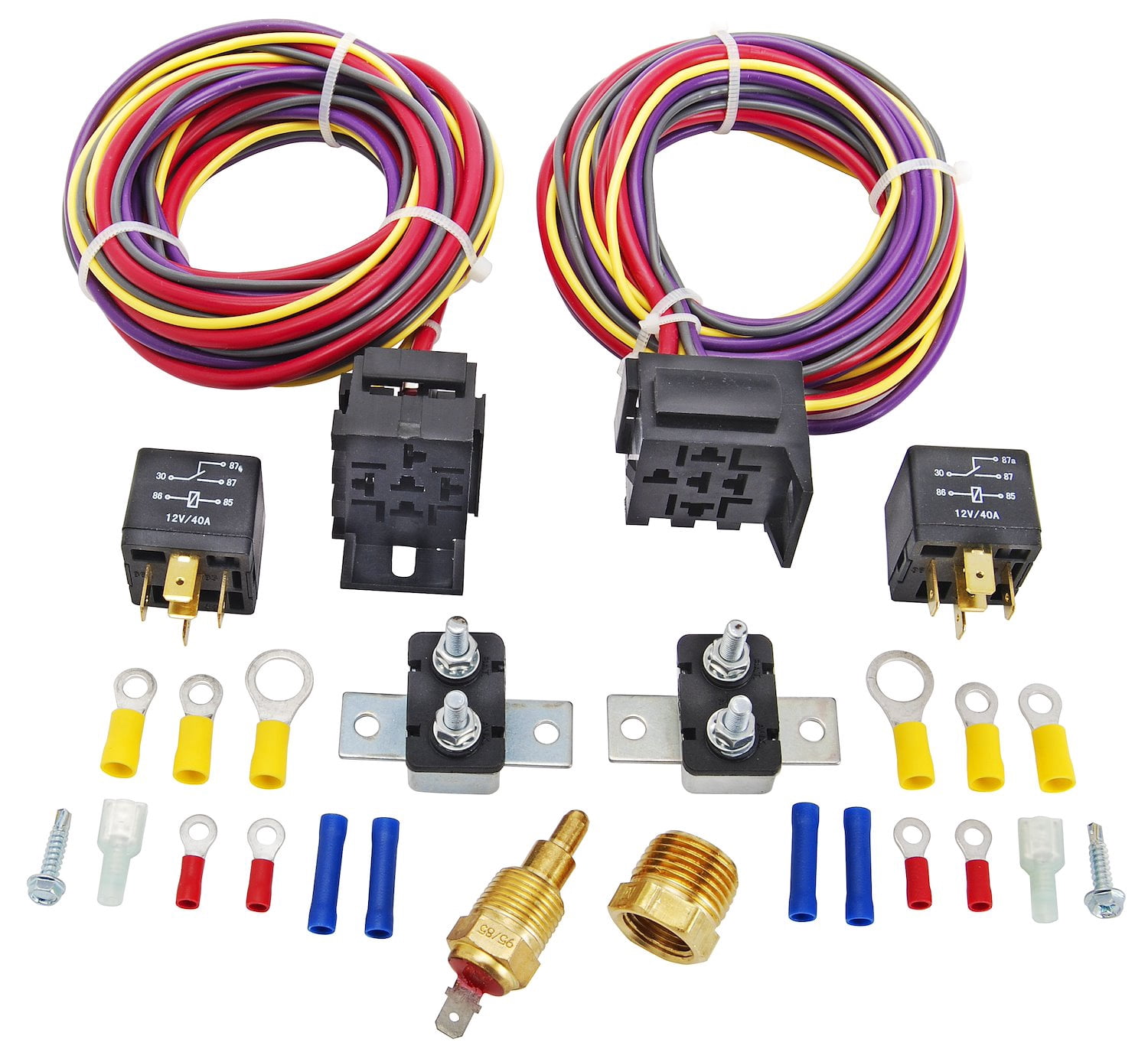 JEGS 10571 Dual Fan Wiring Harness & Relay Kit Includes: (1) 200-degree ...