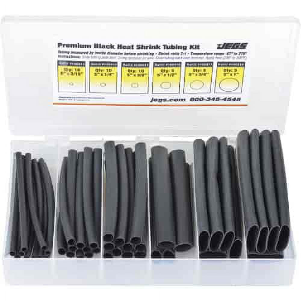 JEGS 106010 Black Premium Heat Shrink Tubing Kit with Storage Case 45 ...