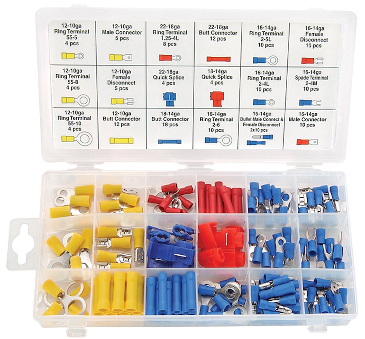 JEGS 10705 Crimp Connector Kit 160 Pieces Includes: Ring Terminals Butt ...