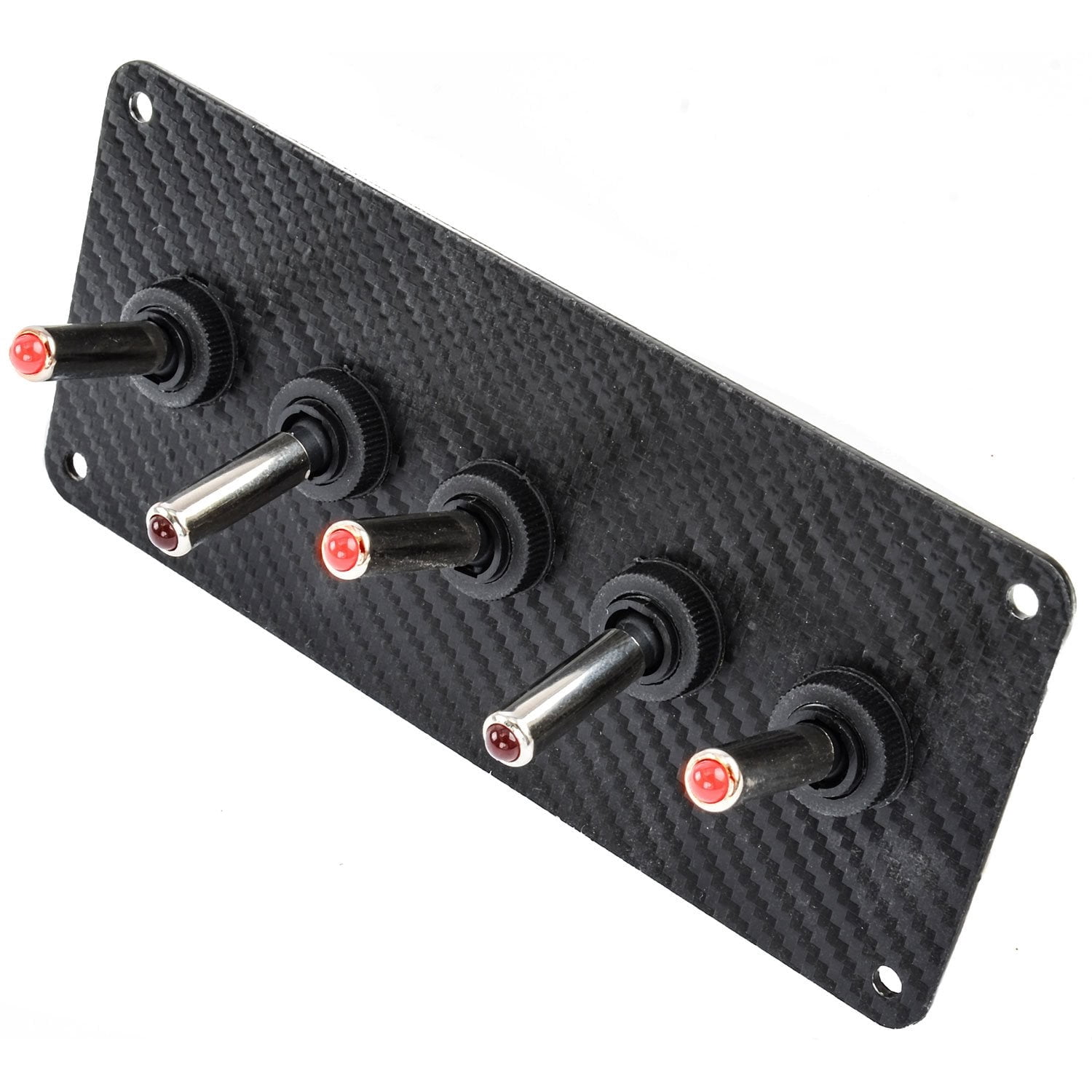 JEGS 5-Toggle Panel with Red LED Switches Black Carbon Fiber Vinyl ...