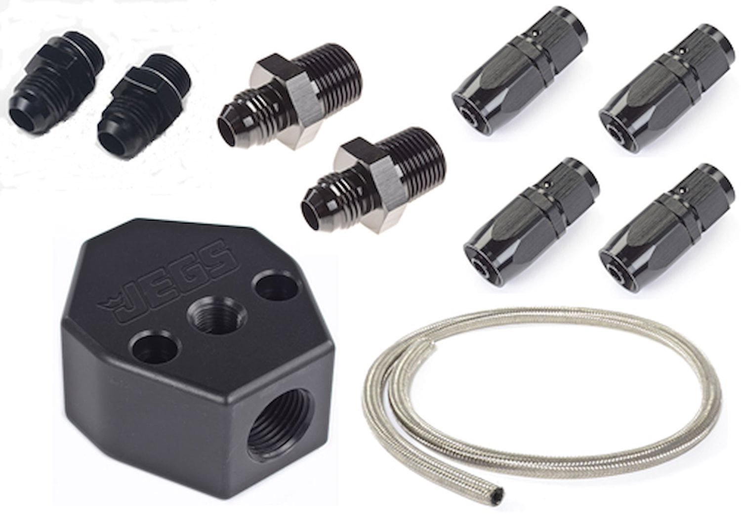 JEGS 15111K Fuel Line Kit -6AN Includes: (1) Y-Block (1) 3 Stainless ...