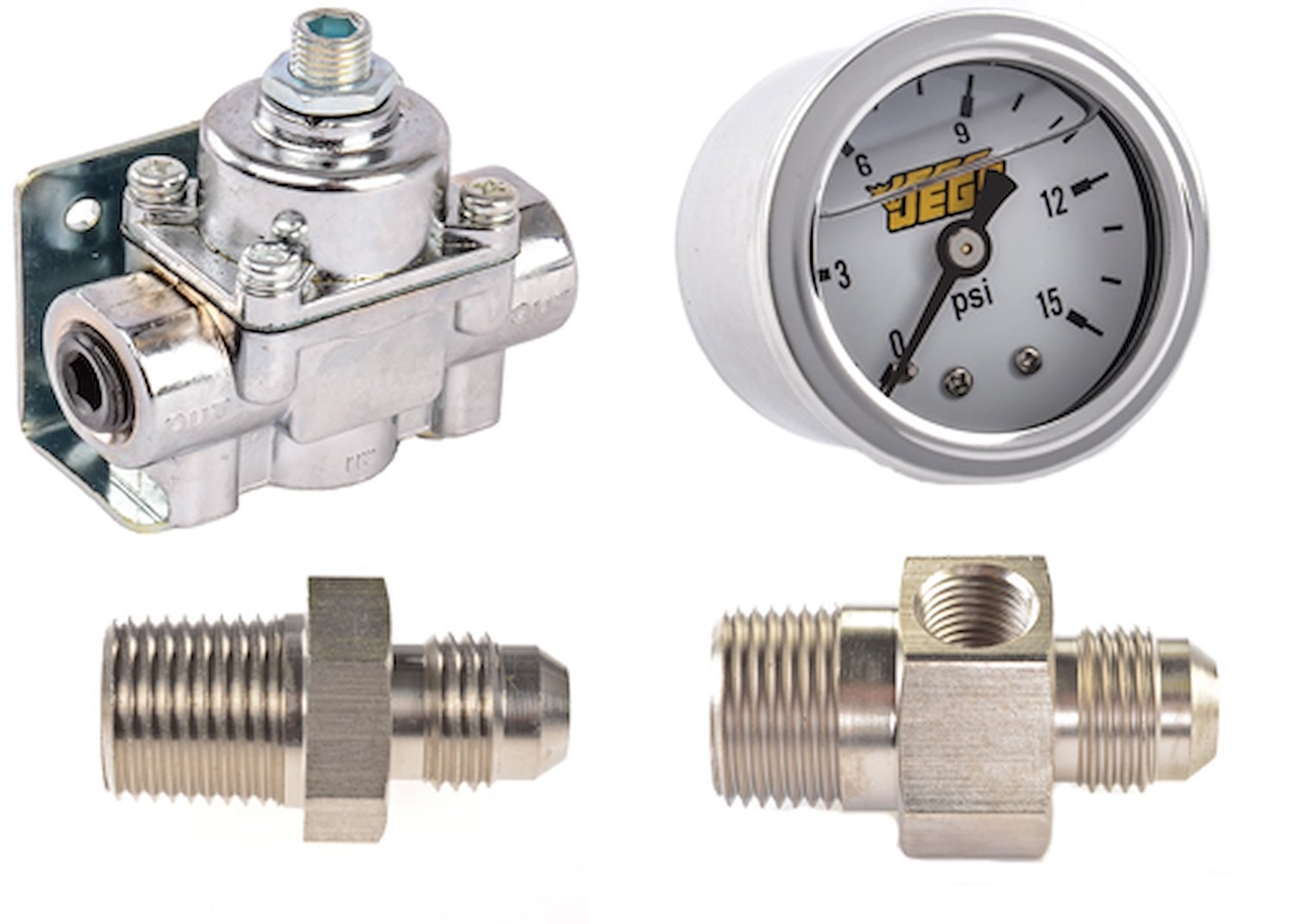 JEGS 15912K1 Fuel Pressure Regulator & Gauge Kit Gasoline Only Outlet ...