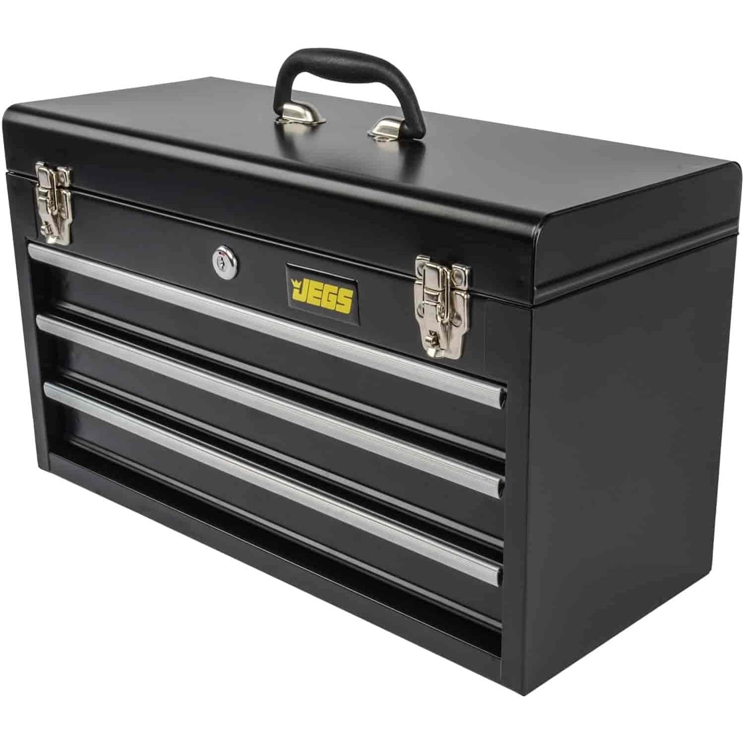 JEGS 3-Drawer Toolbox - Metal Toolbox with Ball-Bearing Drawer Slides ...