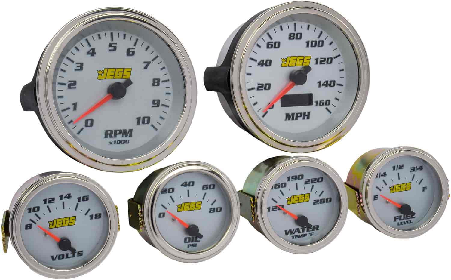JEGS 41294 6-Gauge Set Electrical Silver Analog Face Black Numbers Red ...
