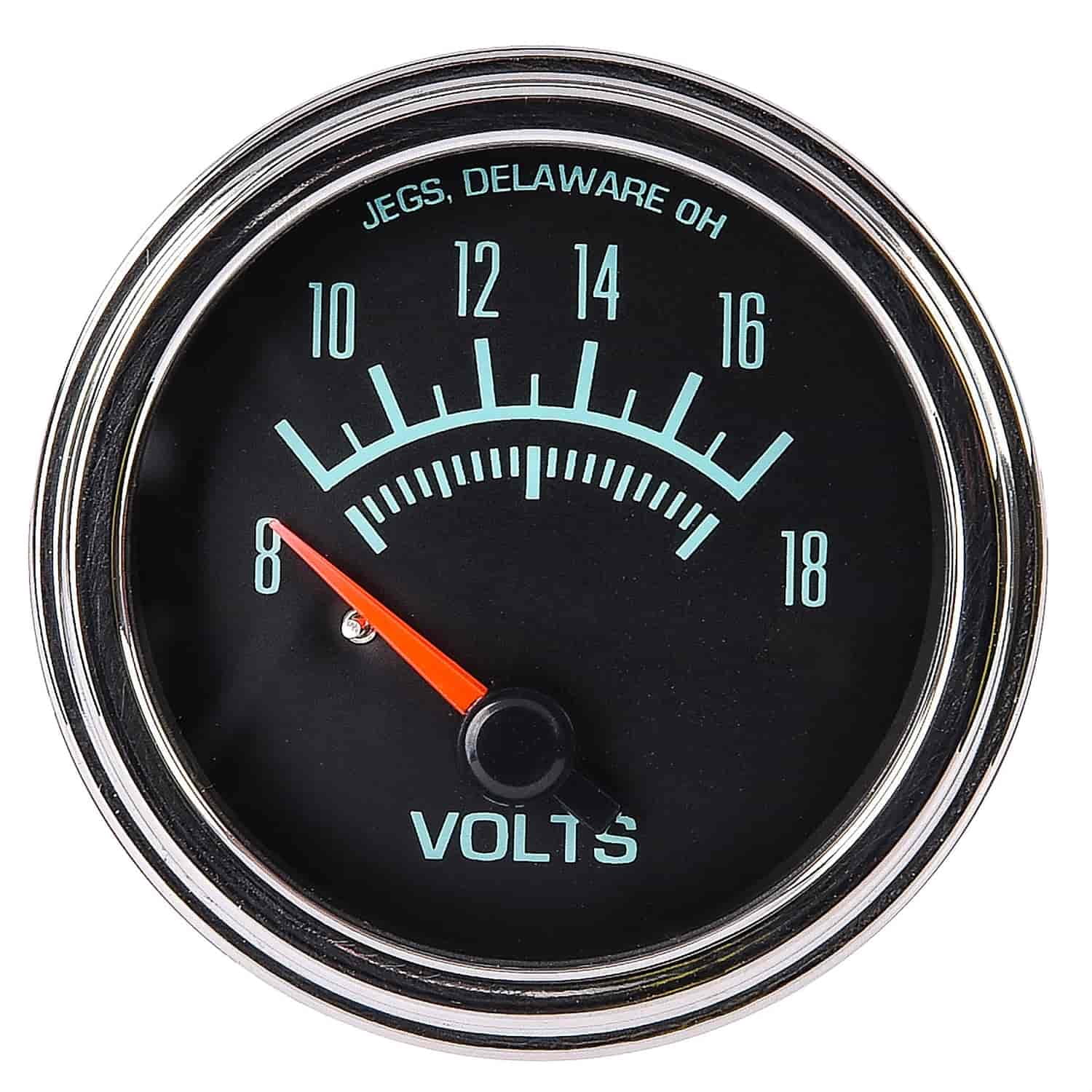 JEGS 41327 Retro Style Voltmeter Gauge 8-18 Volts 2 1/16 in. Diameter ...