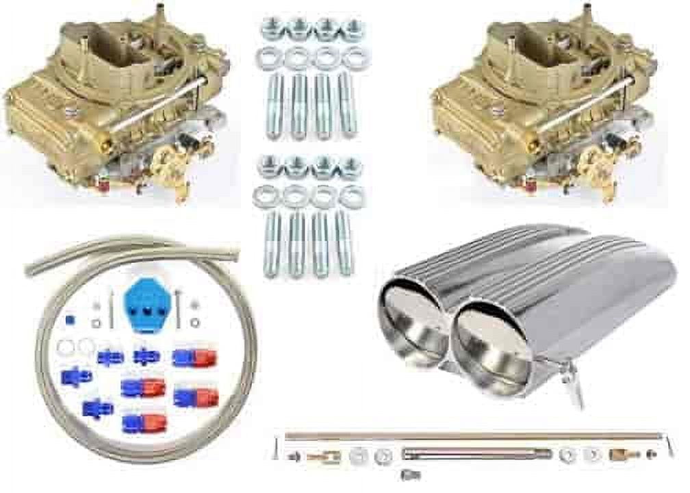 JEGS 50065K Scoop & Dual Quad Assembly Kit Dual Barrel Polished ...