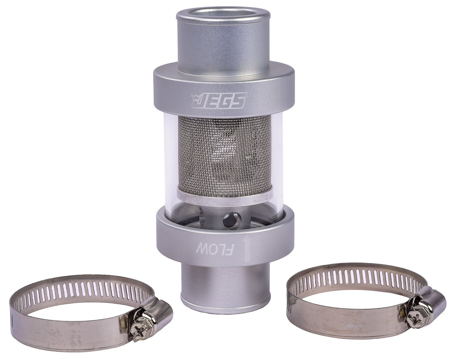 JEGS 53262 Inline Coolant Filter 1 1/2 in. OD Silver Anodized Finish ...