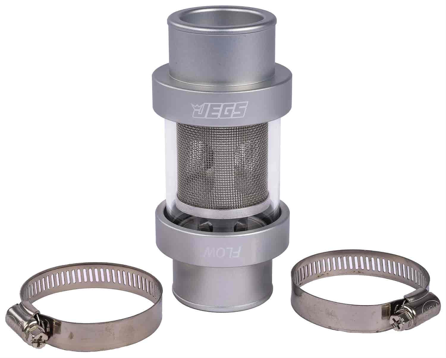 JEGS 53264 Inline Coolant Filter 1 3/4 in. OD Silver Anodized Finish ...