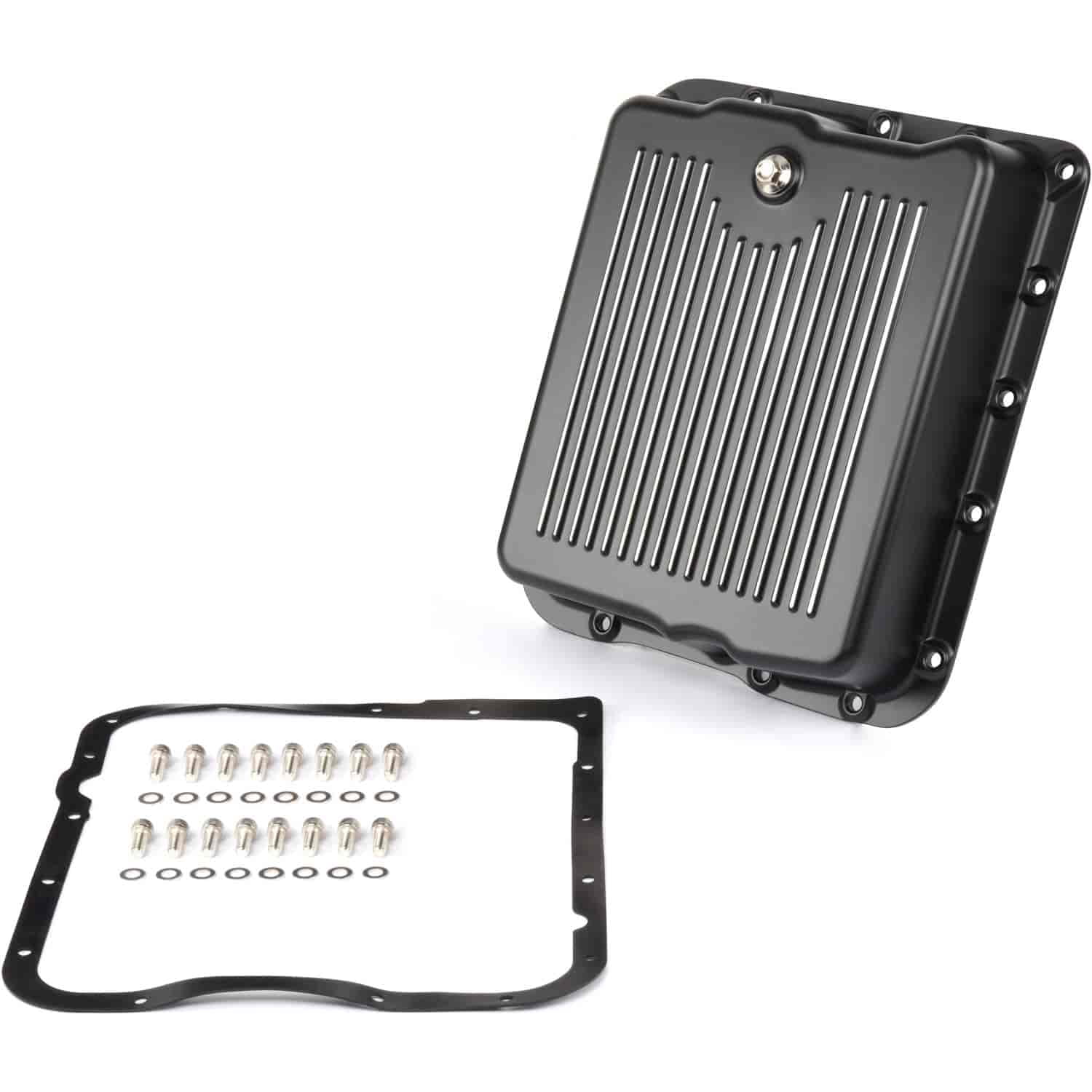 JEGS 61183K Black Finned Aluminum Transmission Pan Kit GM TH700-R4 ...