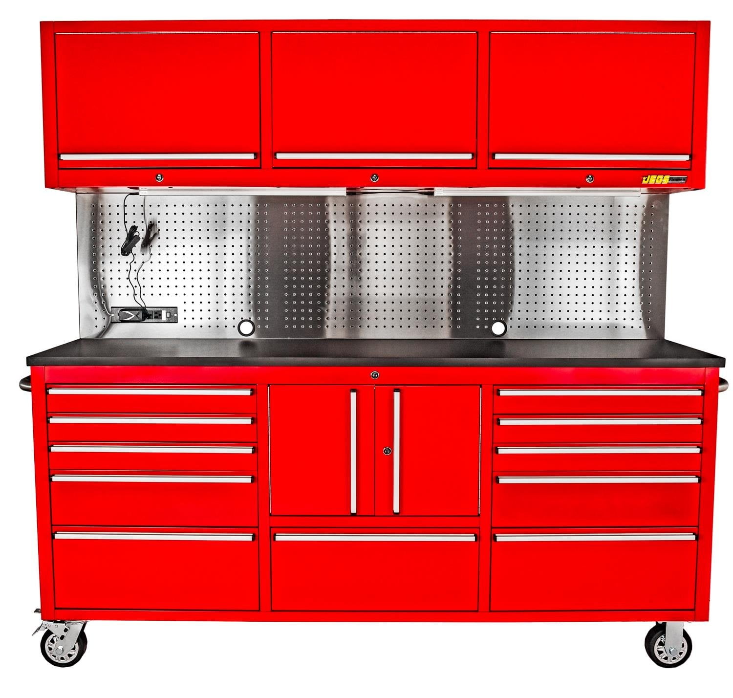 JEGS 72 in. 11-Drawer Rolling Tool Cabinet with Upper Storage [Red ...
