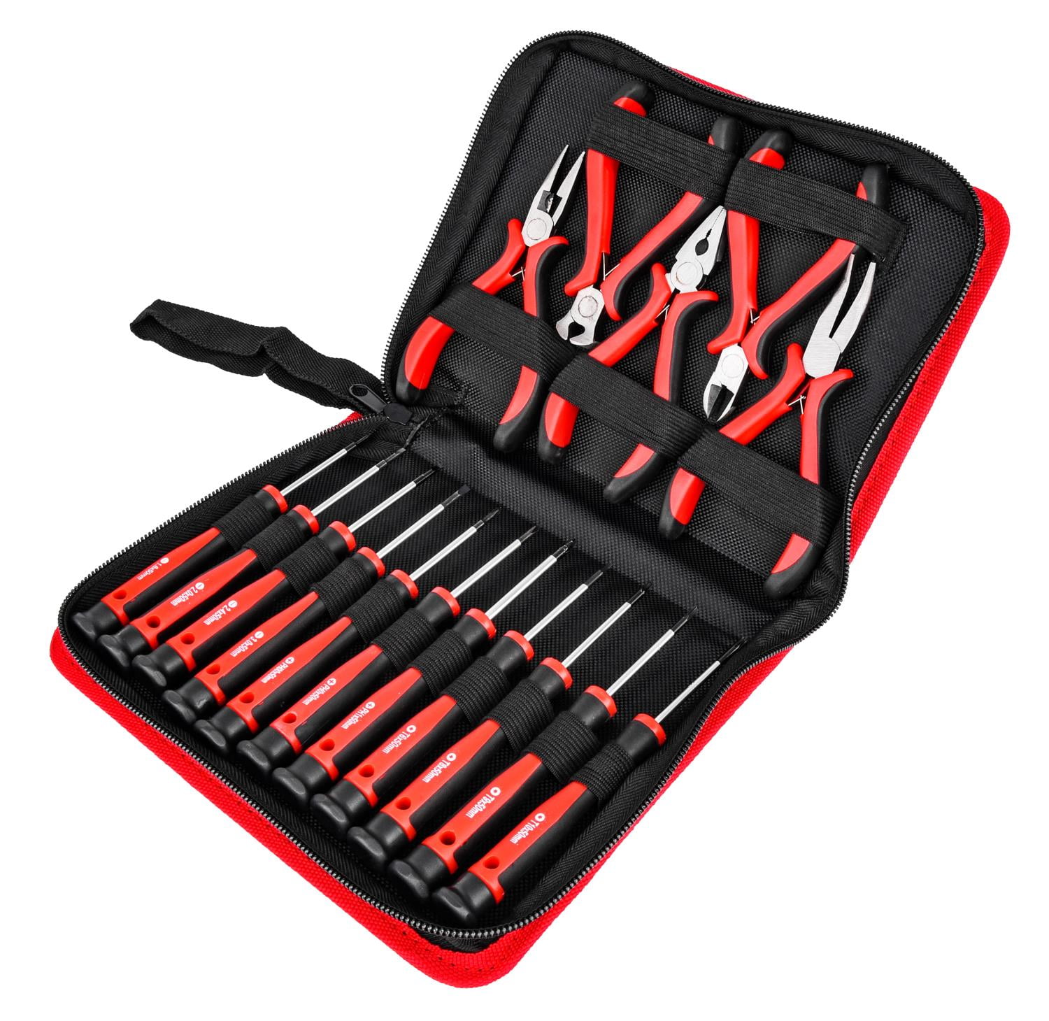 JEGS 80816 Pliers & Precision Screwdriver Set 16 Pieces Zippered Carry ...