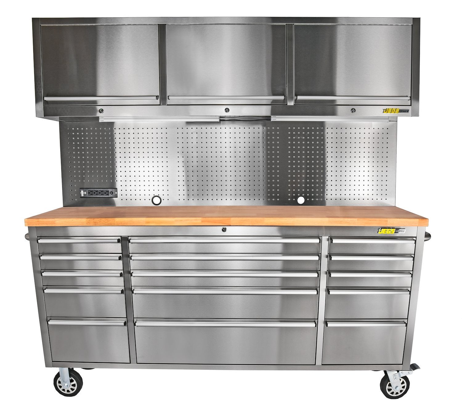 JEGS 81451 72 in. Rolling Tool Cabinet Stainless Steel Includes: (15 ...