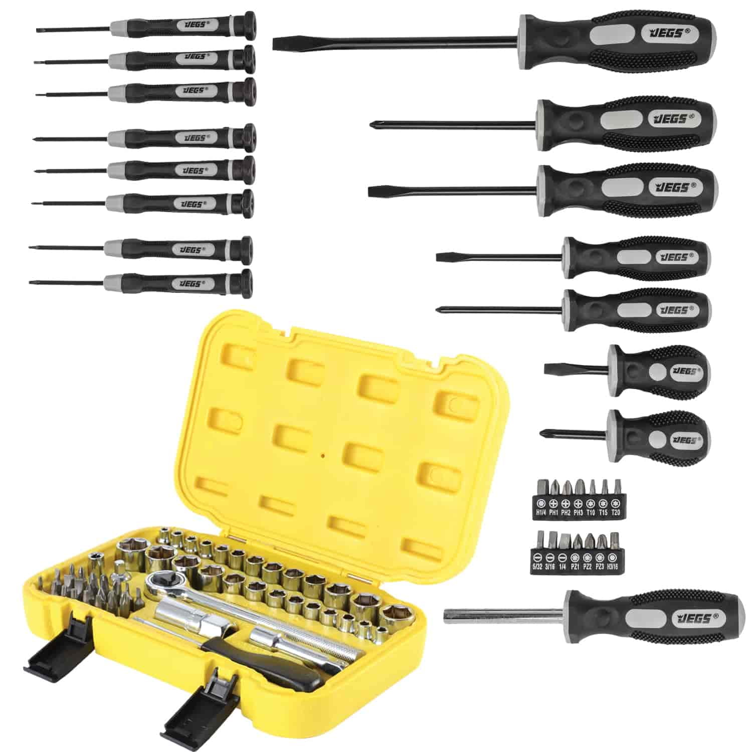 JEGS 81565K Socket & Screwdriver Set 82-Piece Includes: (34) Power Bits ...
