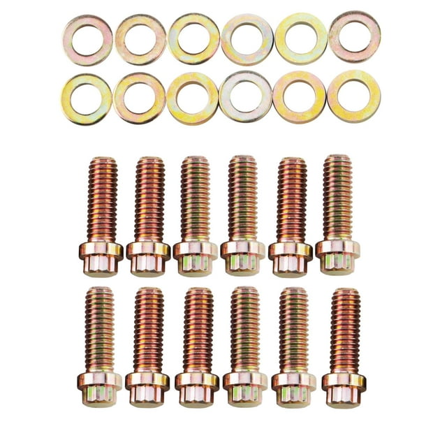 JEGS 83250 12-Point Intake Manifold Bolts Gold Zinc Dichromate Fits ...