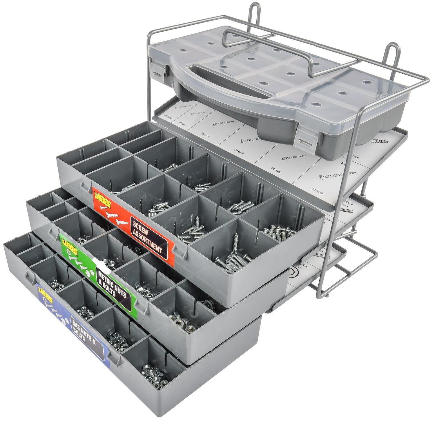 JEGS 84200 Fastener Kit 1200 pieces Includes: Wood Screws Sheet Metal ...