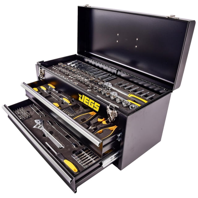JEGS 85325 170-Piece Mechanic's Tool Box Set, Black Powdercoated Steel ...