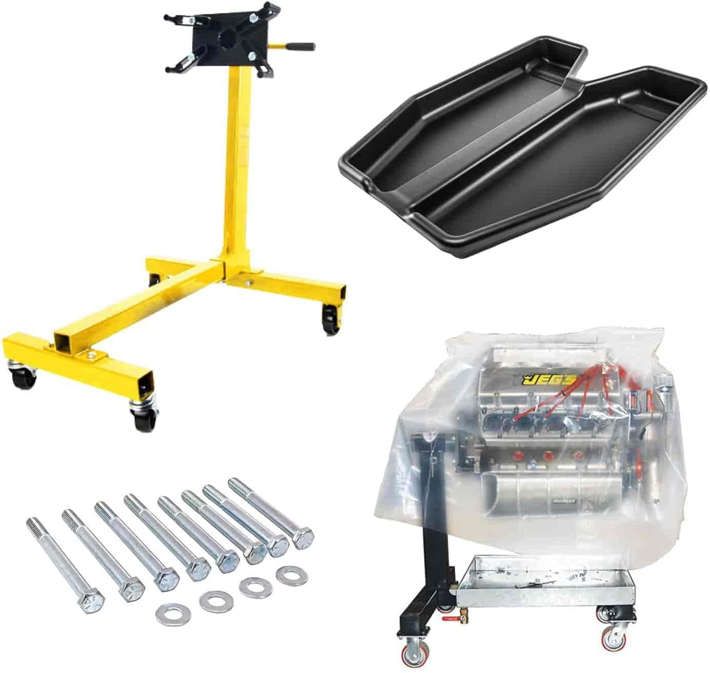 JEGS Engine Stand Tray Combo | 1000 LBS Capacity | Includes Stand, Bolt ...