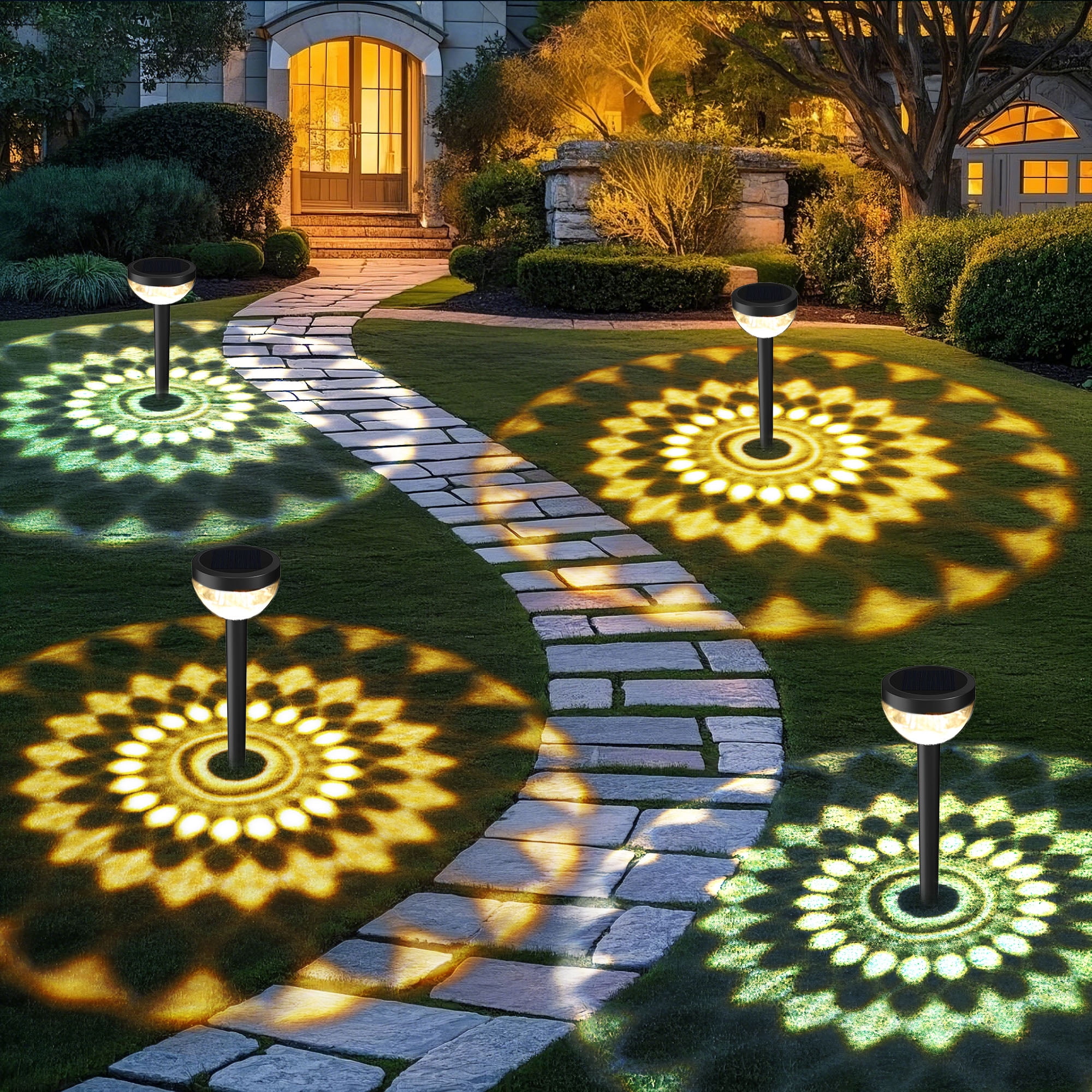 JEJOT Solar Outdoor Lights,4 Pack LED solar pathway lights outdoor ...